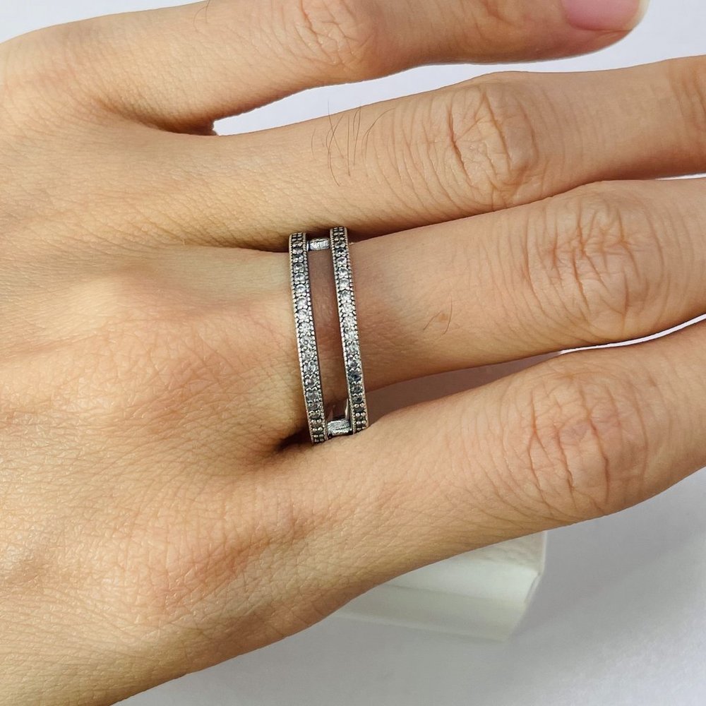 Pandora Signature Logo & Pav Double Band Ring - Gem